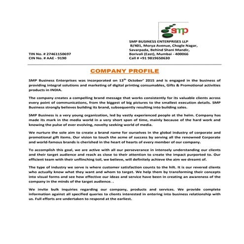 SMP BUSINESS COMPANY PROFILE | PDF