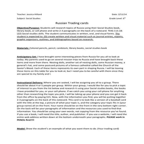 Russian Lesson Plan | DOCX