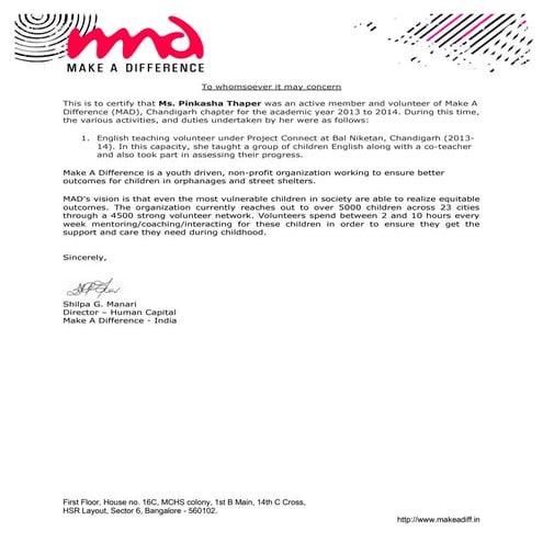 MAD Certificate - Pinkasha | PDF