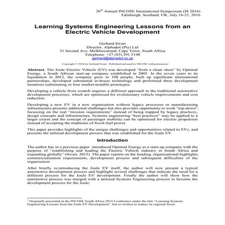 Learning Systems Engineering Lessons from an Electric Vehicle ...