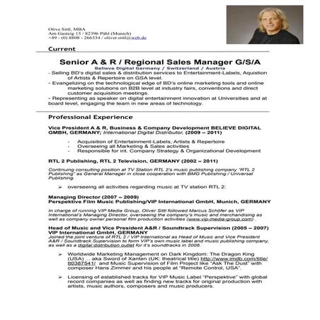 CV Oliver Sittl - Senior A & R : Region Manager G:S:A Believe Digital m ...