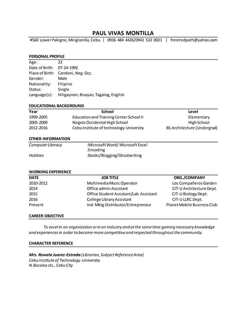 Cv emanuel villamayor English | PDF