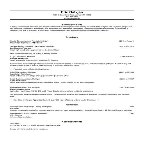 Eric resume 2016 | DOC | Telecommunications Industry | Industries