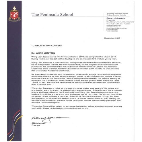 Recommendation Letter from School Principal | PDF