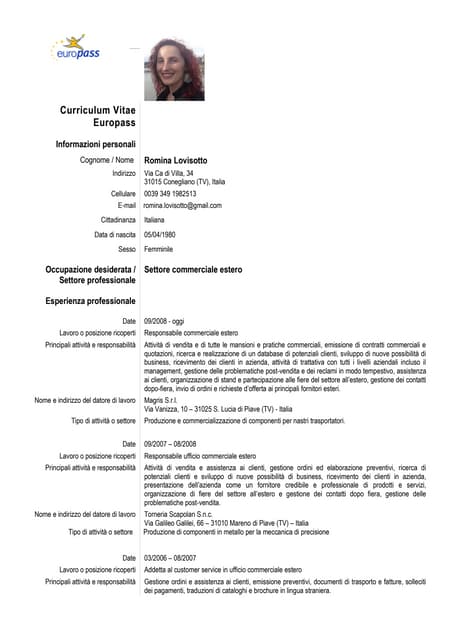 Curriculum vitae europeo europass in italiano | PDF