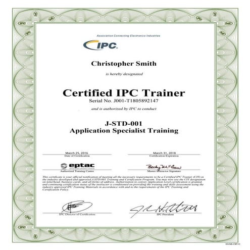 Chris smith J STD 001 cert | PDF