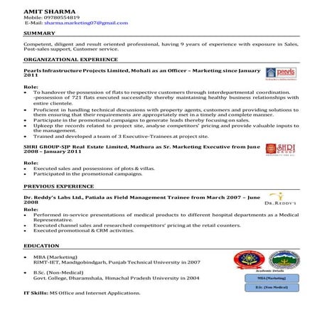 Resume-Amit Sharma | DOCX | Sales | Business