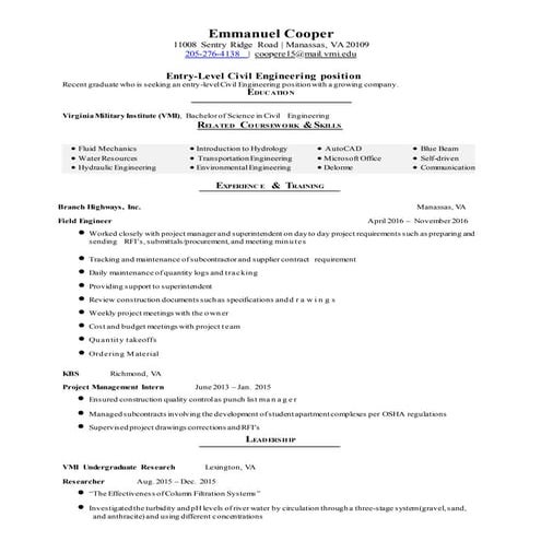 Emmanuel Cooper's Resume | DOCX | Civil Engineering Industry | Industries