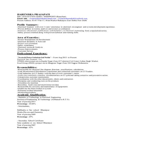 Resume Harendra Prajapati B.Tech (Electrical) | DOCX