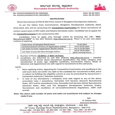 BDA notification for various posts in karna | PDF