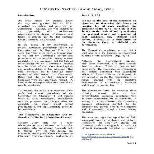 Fitness to Practice Law In NJ 2010 | DOCX | Legal Services Industry ...