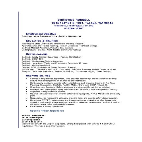 Christine Russell Resume | DOCX | Civil Engineering Industry | Industries