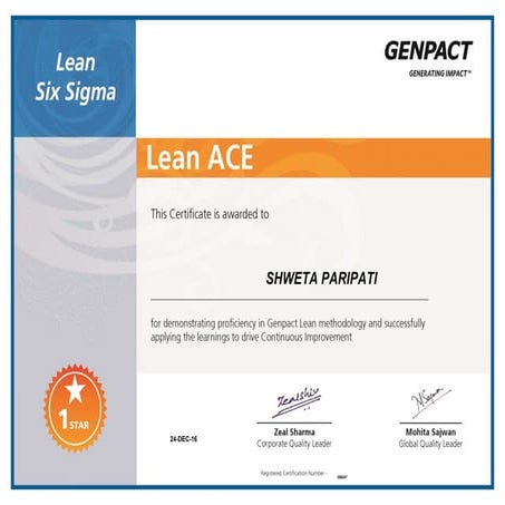 LEAN ACE CERTIFICATE 2016 | PDF