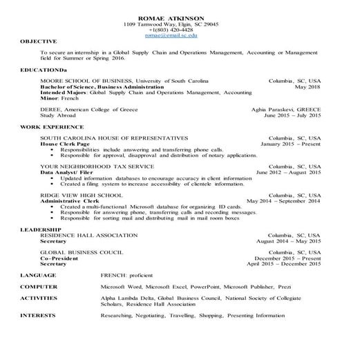Atkinson_Romae_Undergraduate Resume | DOCX | Business | Business and ...