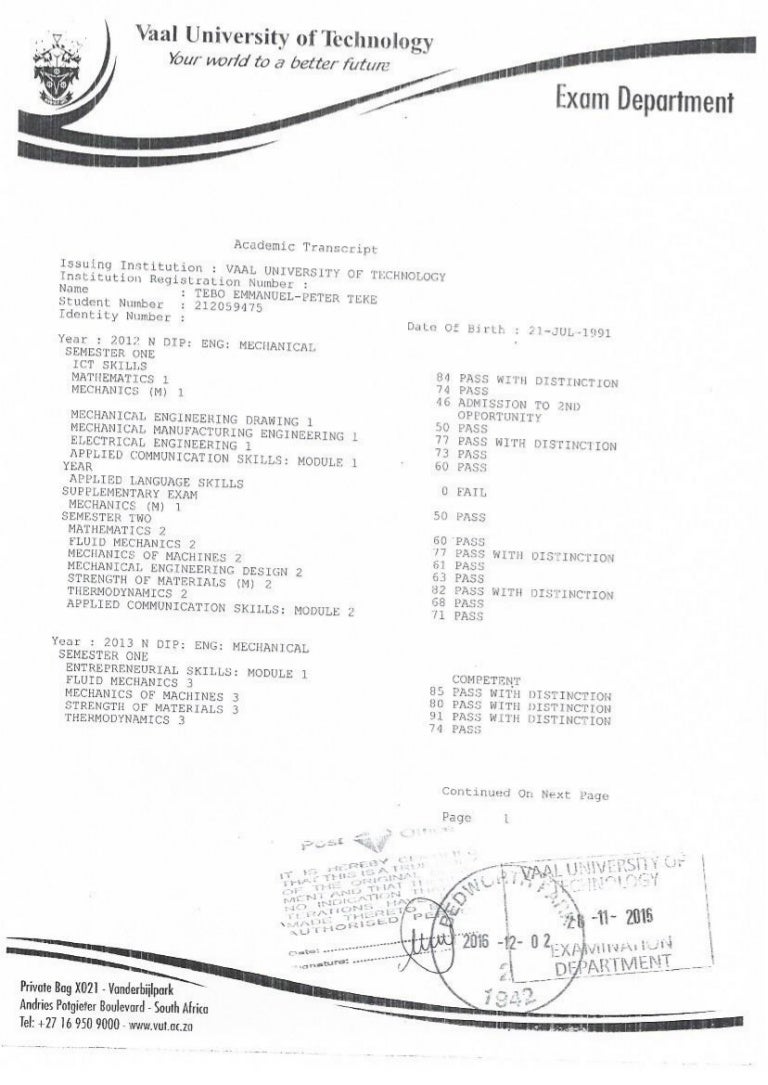 Academic Transcript
