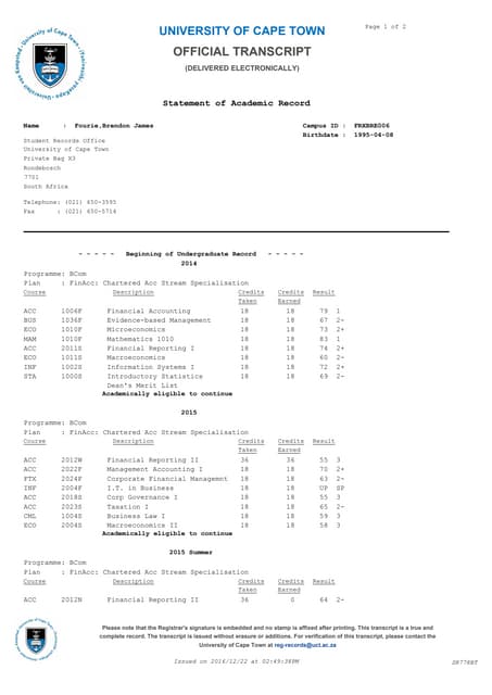 Academic Record NWU | PDF