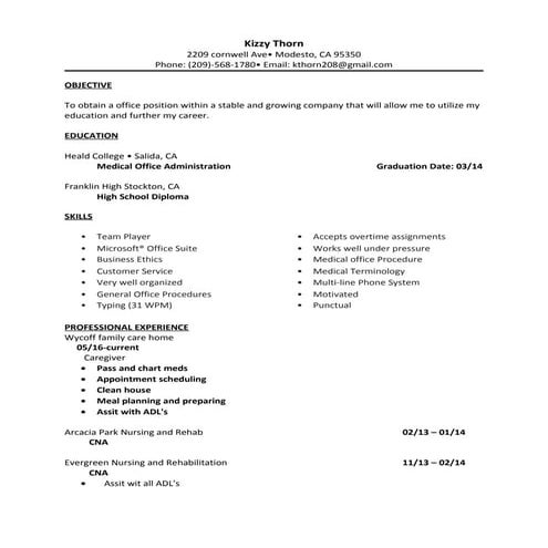 kizzy s CNA Resume | DOC