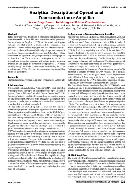 DESIGN AND IMPLEMENTATION OF CURRENT MIRROR SYMMETRICAL OPERATIONAL TRANSCONDUCTANCE AMPLIFIER ...