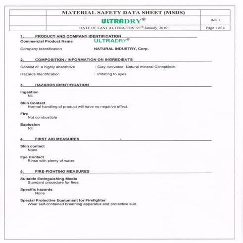 MSDS ULTRADRY SILICAGEL | PDF