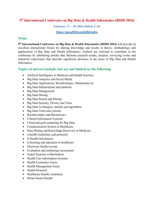CFP - 6th International Conference on Big Data & Health Informatics (BDHI 2025) | PDF