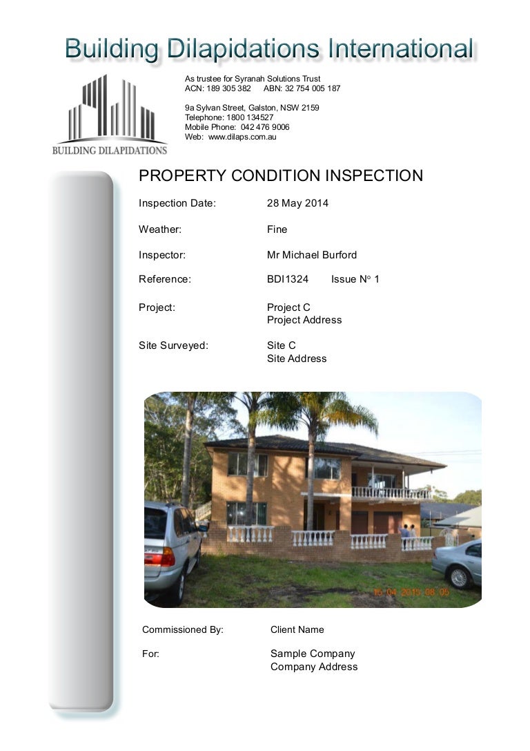 Building Dilapidations International Sample Report with Gauge