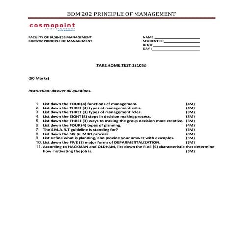 Bdm 202 take home 1 | DOCX | Executive Leadership & Management | Business