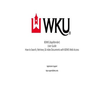 WKU BDMS Training for WKU ITS App Support | PPT