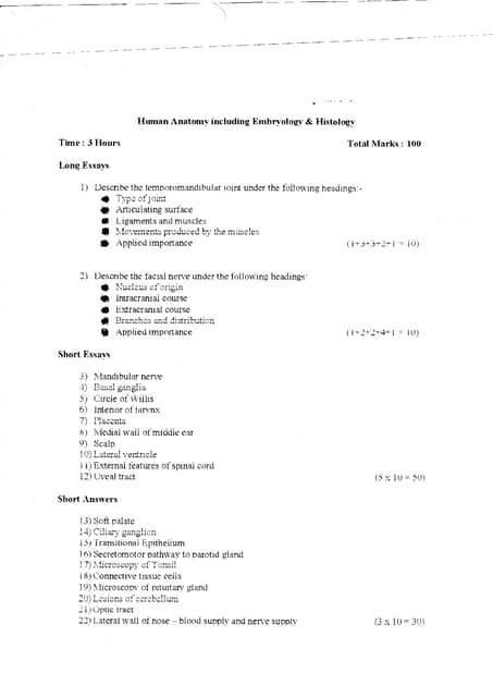 Anatomy mbbs rguhs qp1999 to 2001 m old paper | PDF