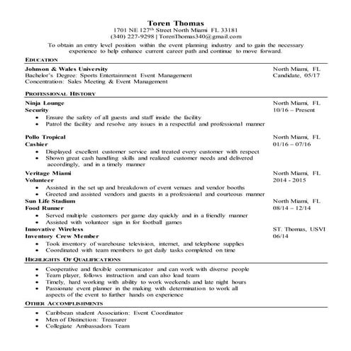 Toren's Resume | DOCX | Business | Business and Finance