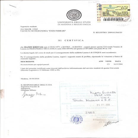 Italian Msc. Certificate | PDF