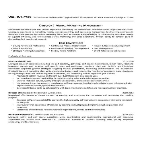 Golf Professional Resume Updated | DOCX