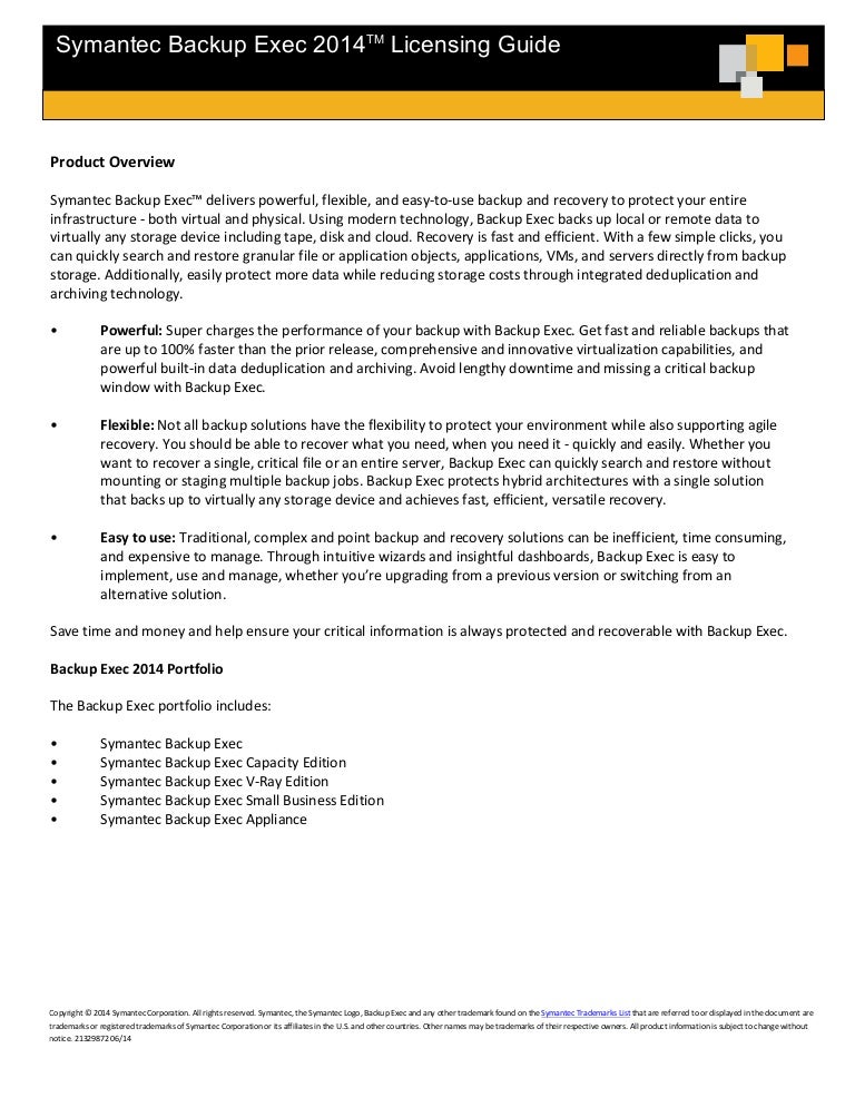 Symantec Backup Exec 2014 Licensing Guide
