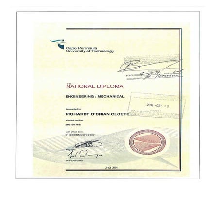 Righardt Cloete National Diploma Mechanical Engineering | PDF