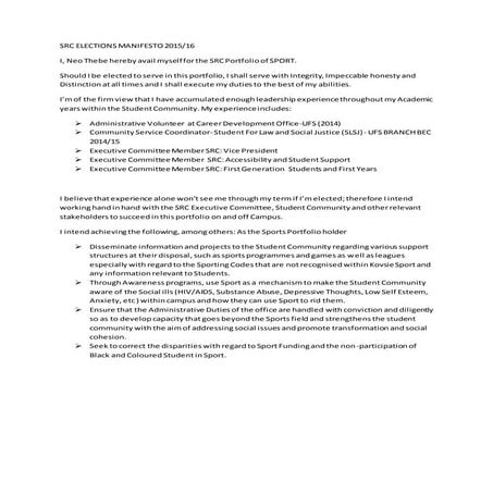 SRC ELECTIONS MANIFESTO 2015 | DOCX | Medical Health