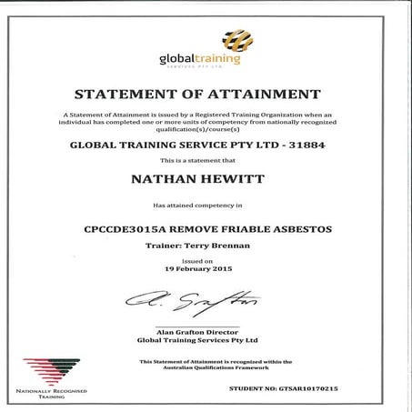 Nathan Hewitt Statement of Attainment_Friable | PDF