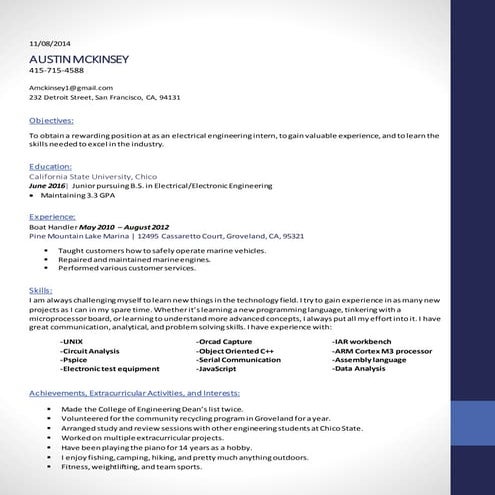 Austin Mckinsey's Resume for summer 2015 internships | DOCX ...
