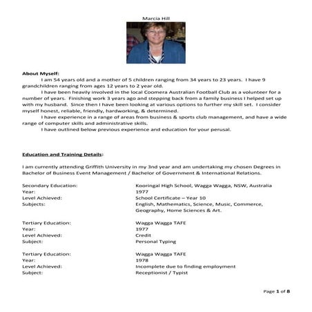 Marcia Hill - Certificate Diploma of Management | PDF