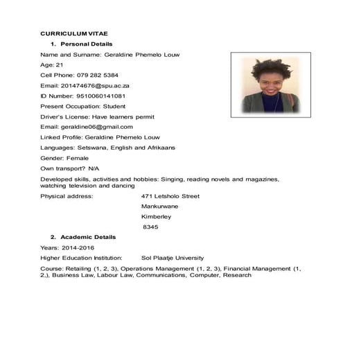 CURRICULUM VITAE OF GERALDINE PHEMELO LOUW | DOCX