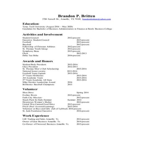 Current ttu Resume | DOCX | Undergraduate Education | College Education