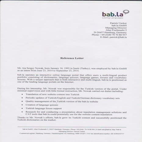 Recommendation letter - Patrick Uecker Managing Director of bab.la