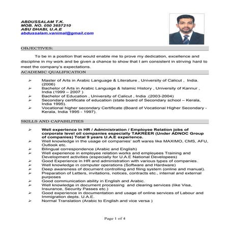 ABDUSSALAM CV | DOC | Islam | Religion & Spirituality