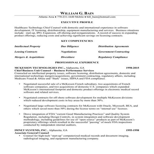 William G. Bain Resume 10-2015 | PDF