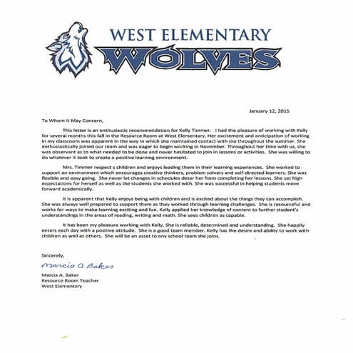 Letter of Recommendation Marica Baker | PDF
