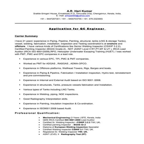 Hari -QA-QC Engineer | DOC