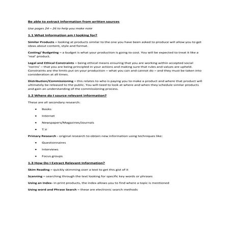 Be able to extract information from written sources | DOC