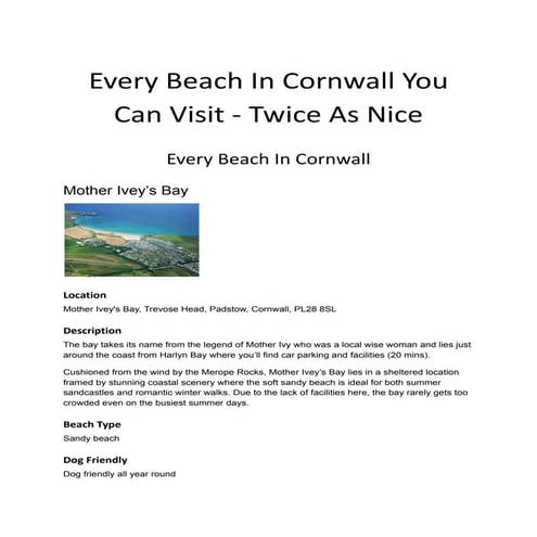 Every Beach In Cornwall You Can Visit - Twice As Nice | PDF