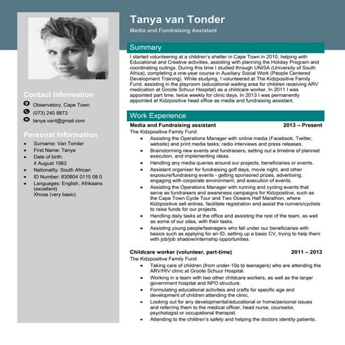 Curriculum Vitae - Tanya van Tonder | PDF