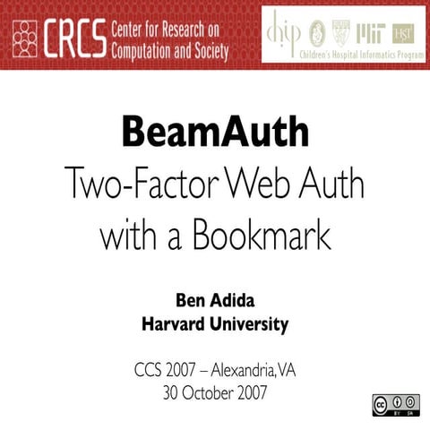 BeamAuth - Two-Factor Web Authentication with a Bookmark | PDF