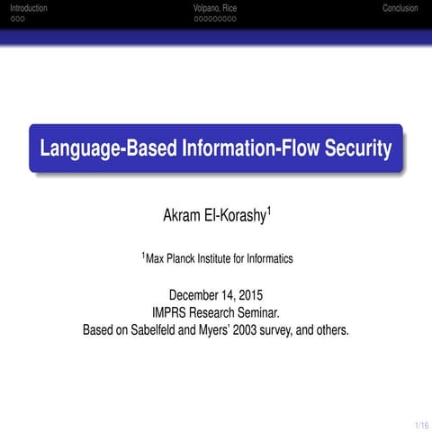 Language-Based Information-Flow Security | PPT