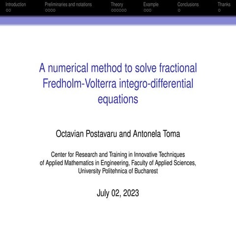A Numerical Method To Solve Fractional Fredholm Volterra Integro Differential Equations Ppt
